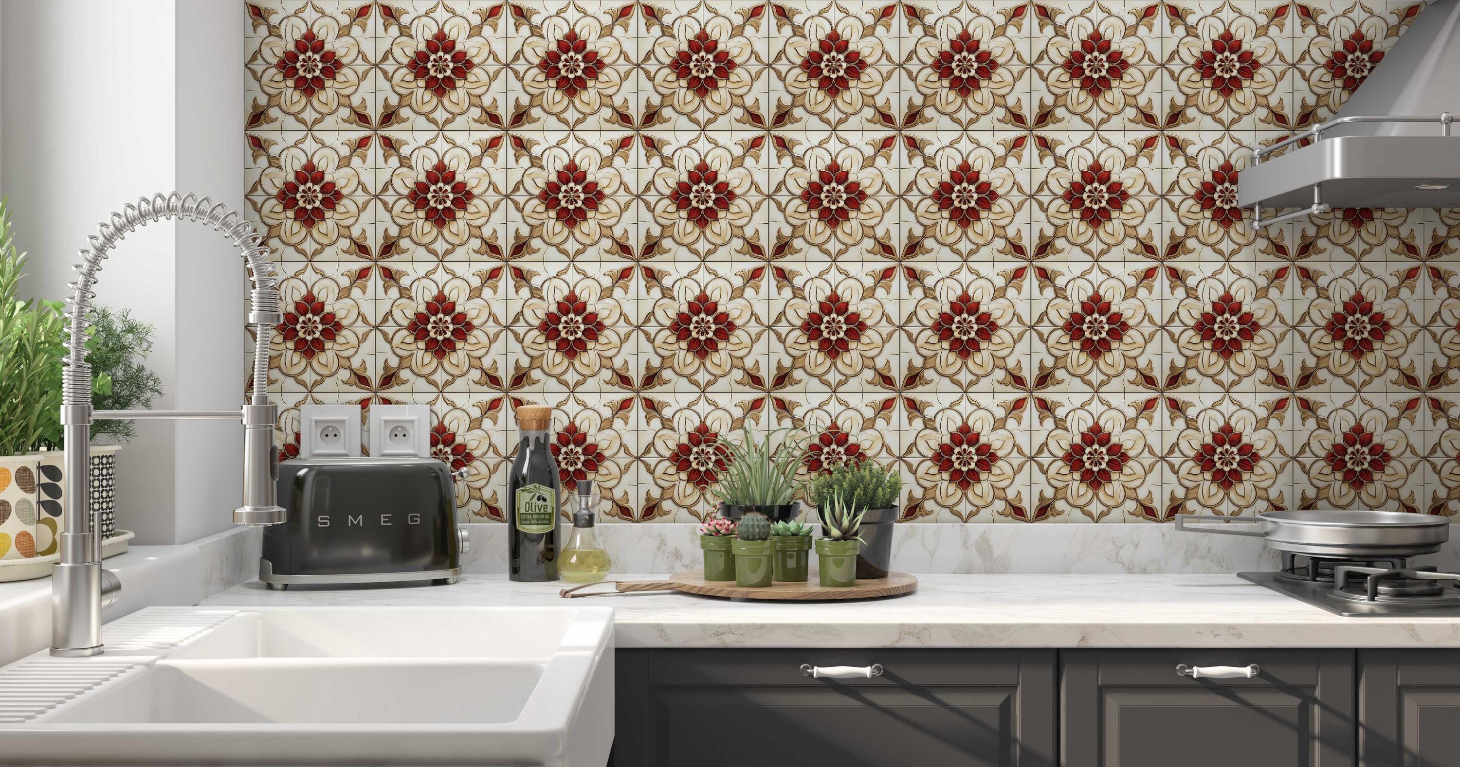 Red Ceramic Tile Unique Patterned Red Kitchen Backsplash Tiles Red ...