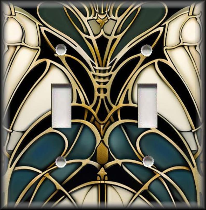 Black Teal Gold Art Deco Design Metal Light Switch Covers and Outlet ...