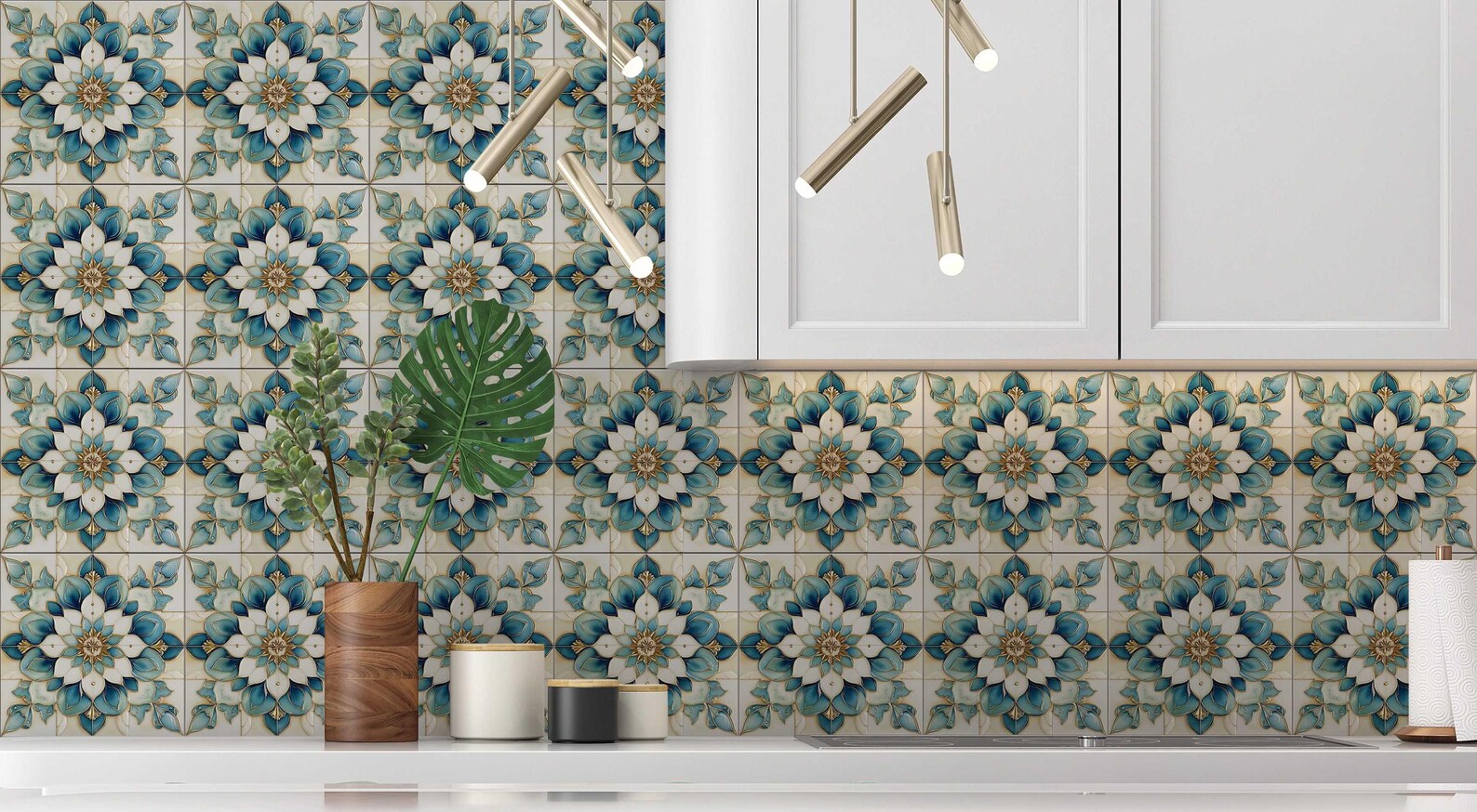 Antique Cream Blue Ceramic Tile Cream Patterned Kitchen Tile Patterned ...