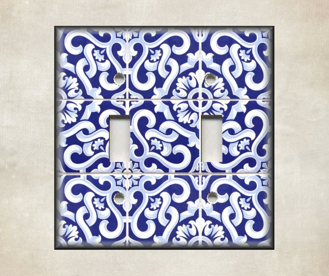 Blue And White Moroccan Tile Design Metal Light Switch Cover Switch