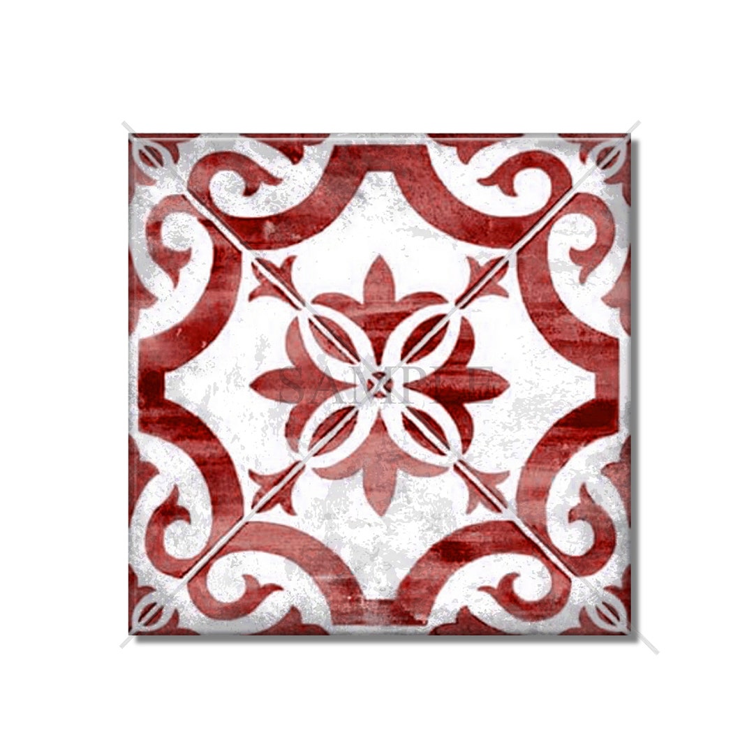 Red Decorative Ceramic Tile - Vintage Moroccan Design Ceramic Red ...