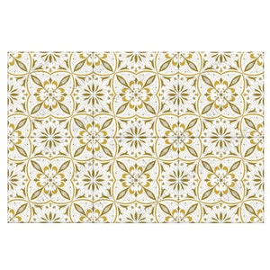 Gold and White Patterned Ceramic Tile Kitchen Backsplash Tile ...