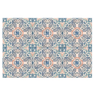 Blue and Coral Patterned Ceramic Tile - Multi Colored Vintage Design ...