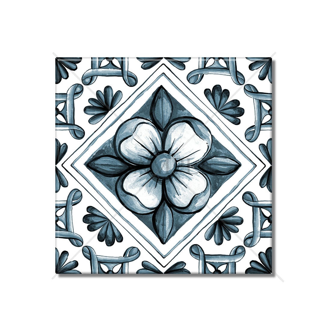 Blue Grey Flower Ceramic Tile - Flower Design Ceramic Tile Kitchen ...