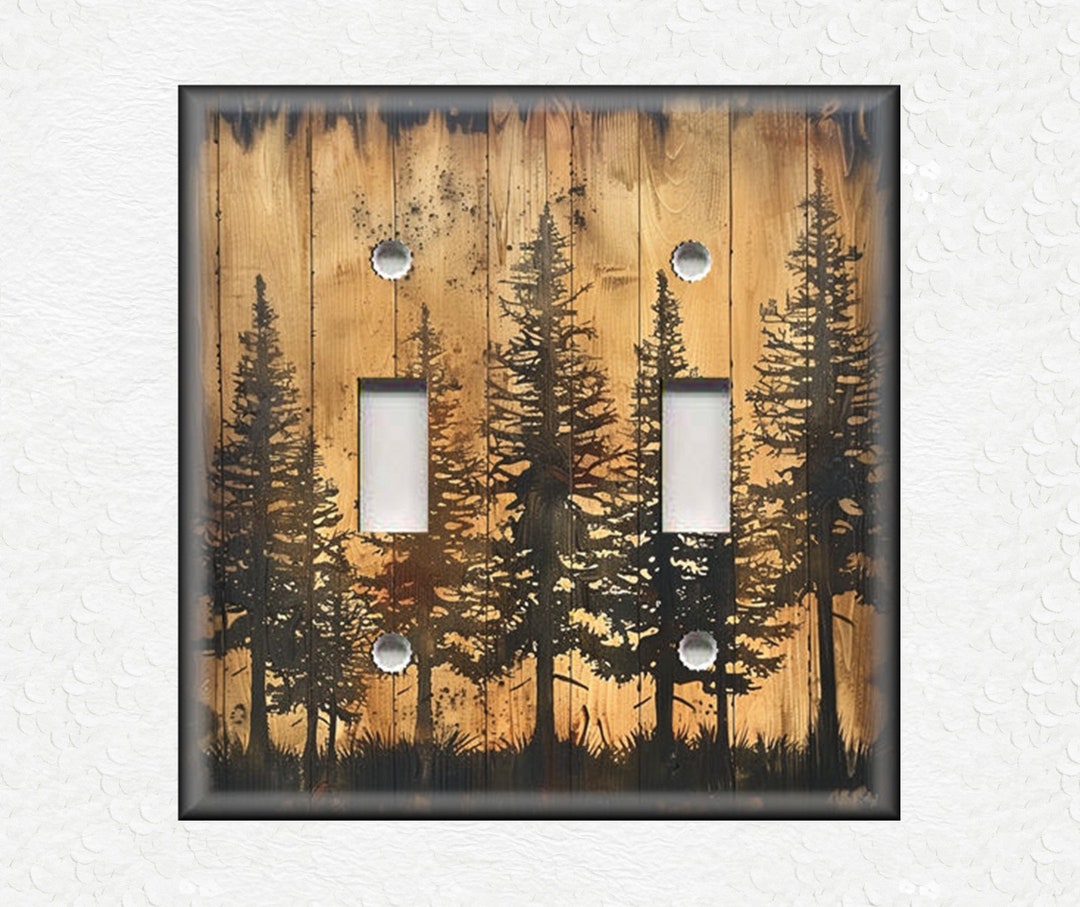 Pine Tree Forest Rustic Wood Design - Metal Switch Plate Covers and ...