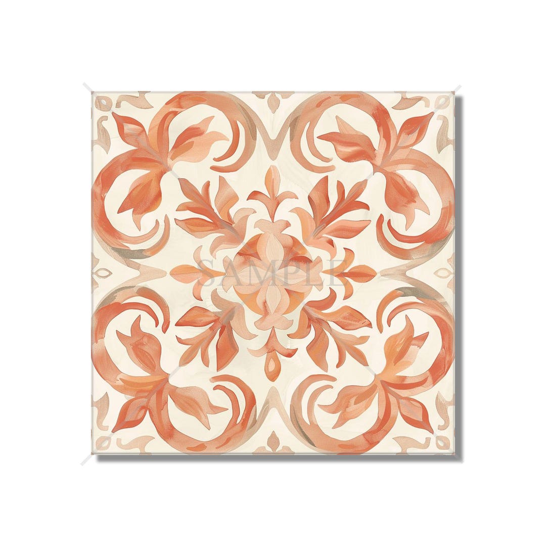 Peach Patterned Ceramic Tile - Peach Kitchen Backsplash - Unique ...