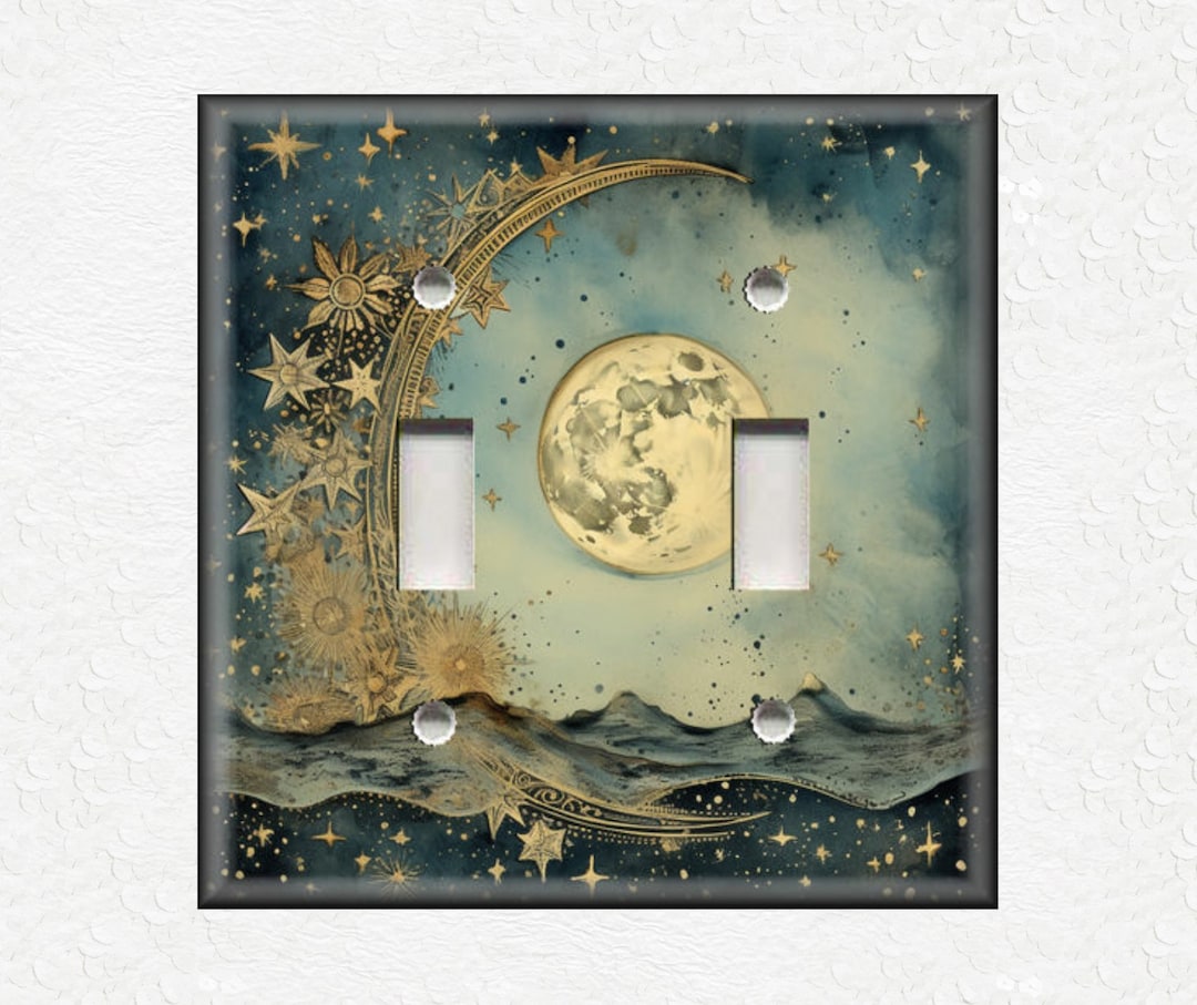 Vintage Moon and Stars Design Switch Plate Covers and Outlet Covers Celestial Home Decor Moon ...