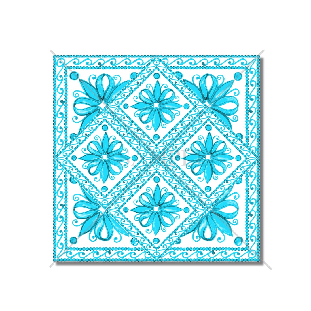 Aqua Blue Ceramic Accent Tile - Patterned Tile Aqua Blue Design ...
