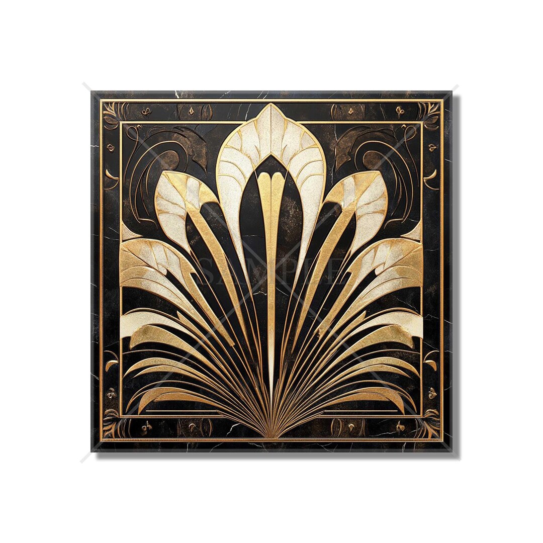 Art Deco Design Ceramic Tile Black White Gold Tones Art Deco Kitchen ...
