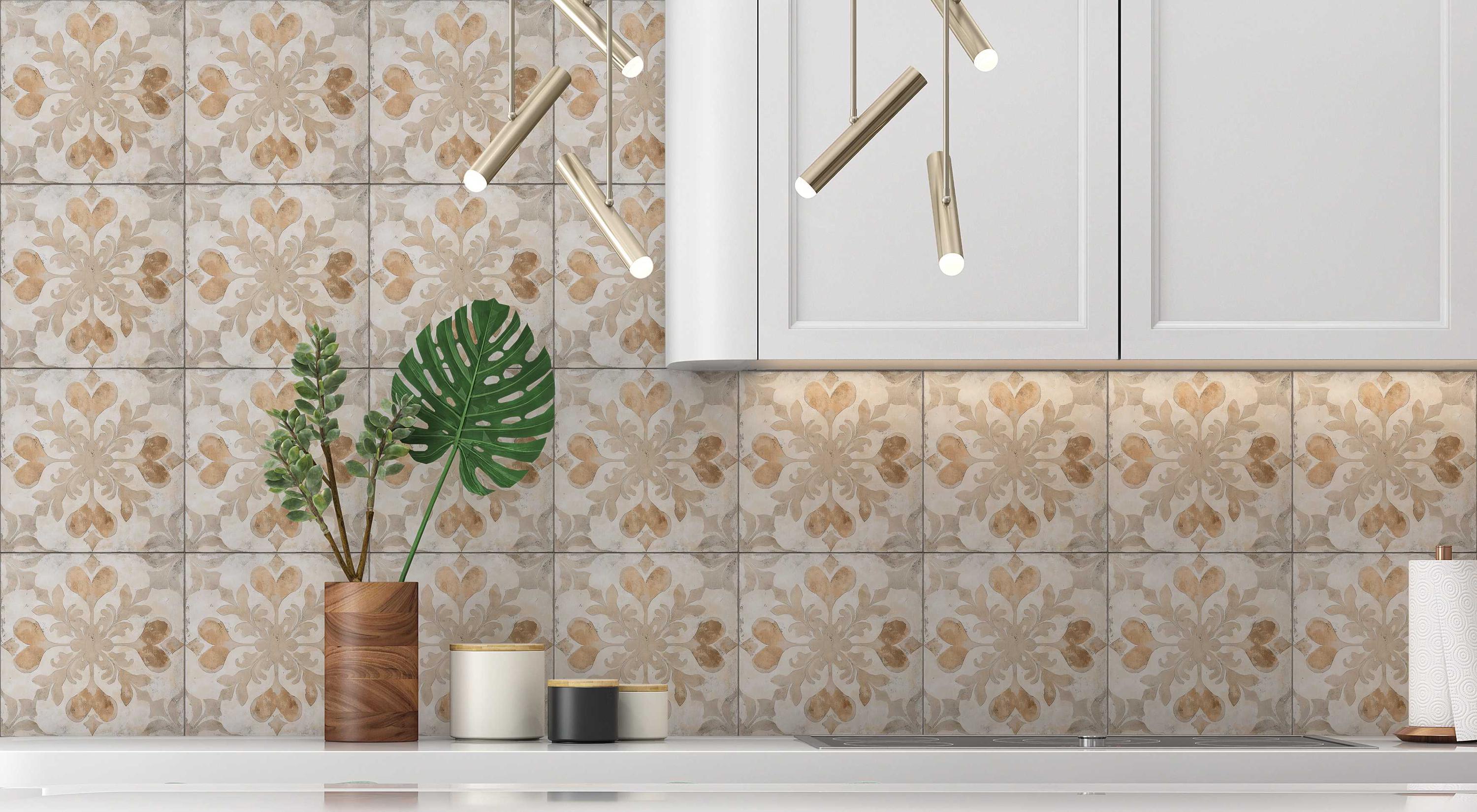 Neutral Tones Vintage European Design Ceramic Tiles Patterned Kitchen ...