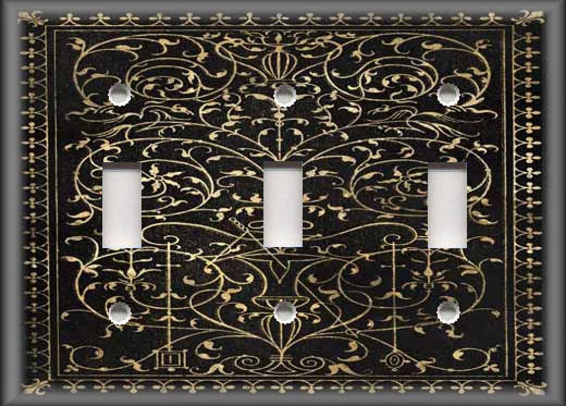 Art Deco Gold and Black Metal Switch Plate Covers and Outlet Covers Set ...