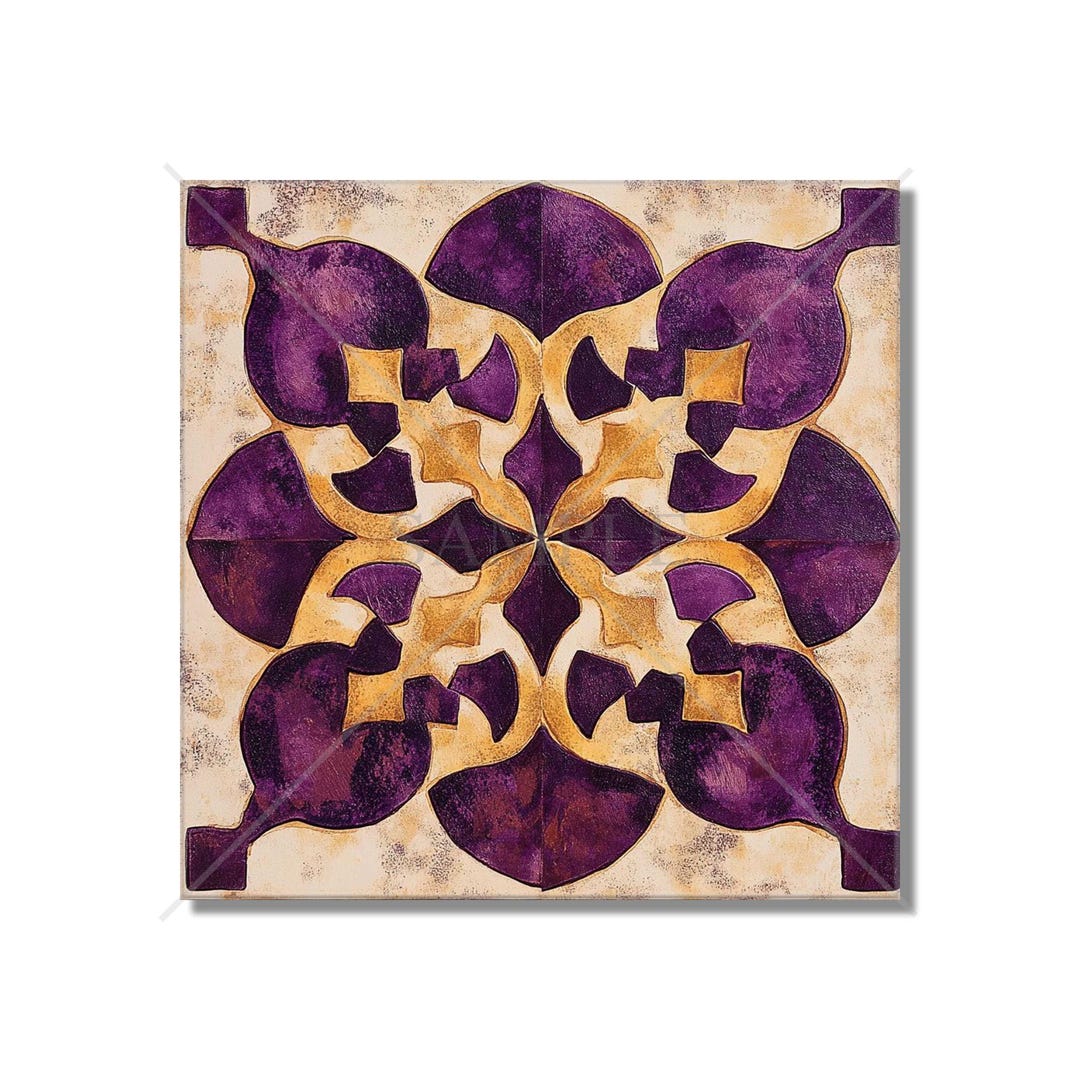 Purple Antique Cream Ceramic Tile Purple Patterned Unique Kitchen ...