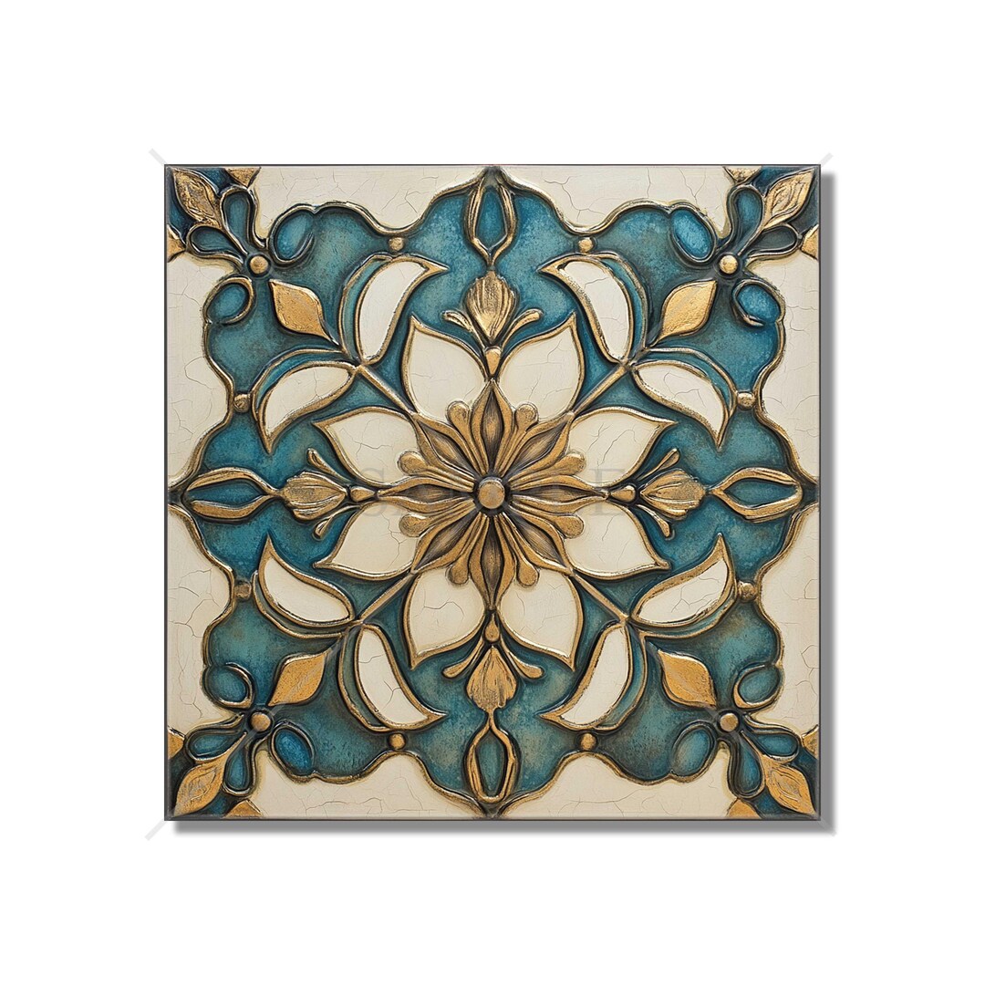 Teal Vintage Design Ceramic Tile Kitchen Backsplash Tile - Bathroom ...