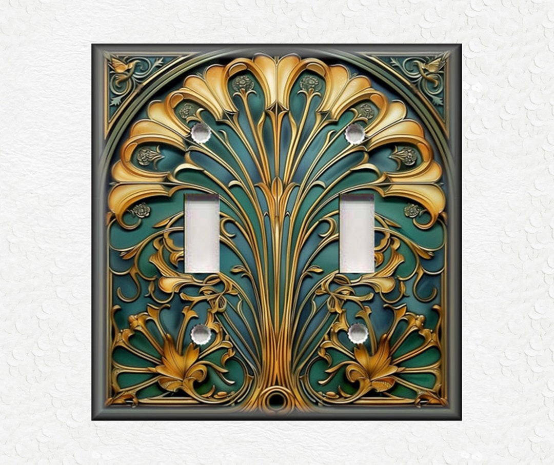 Antique Art Deco Design Metal Light Switch Covers and Outlet Covers ...