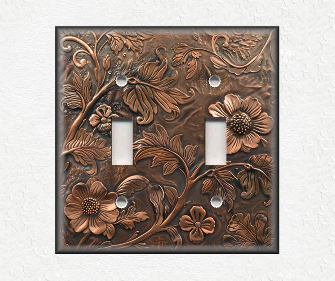 Copper Printed Floral Design - Metal Switch Plate Covers and Outlet ...