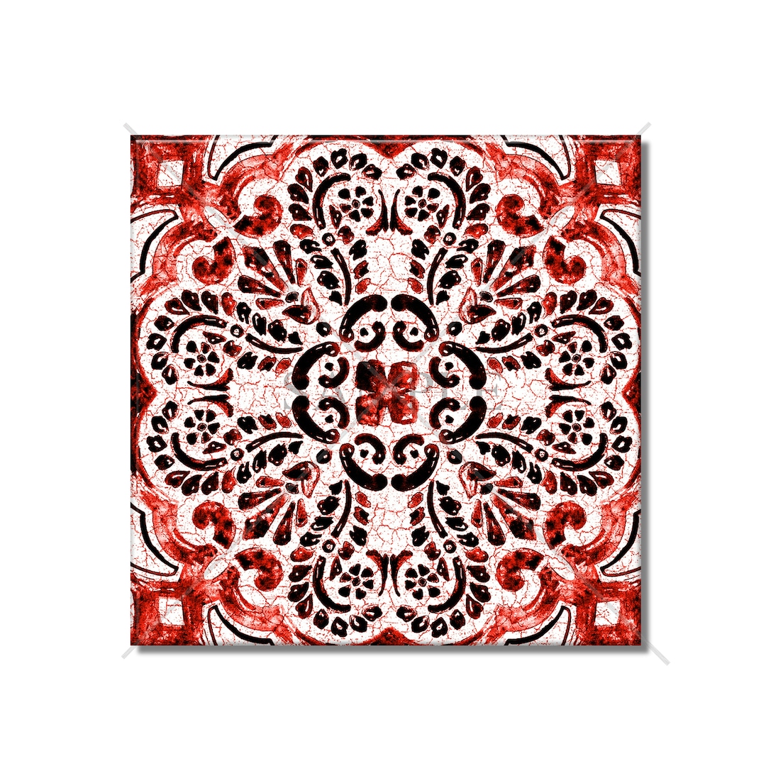 Red Decorative Medallion Ceramic Tile Vintage Design Ceramic Kitchen ...