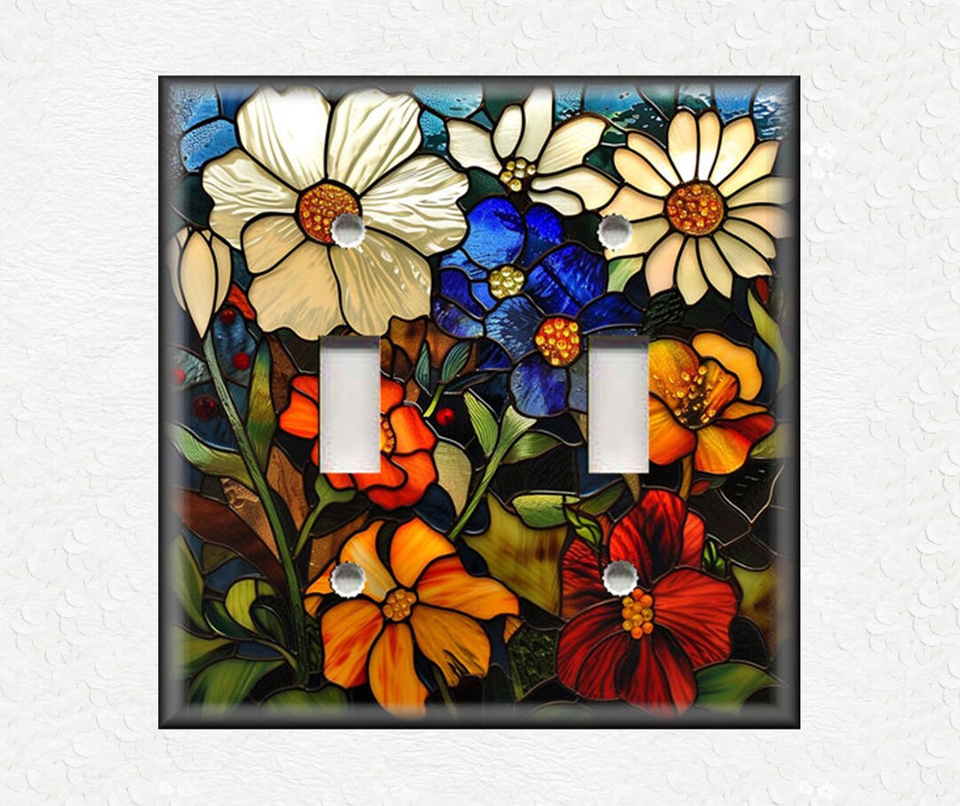 Multi Colored Stained Glass Floral Design Metal Switch Plate Covers and ...