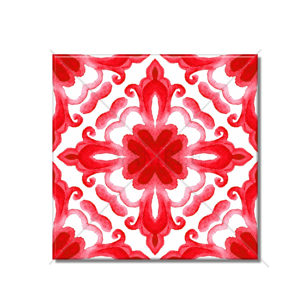 Decorative Red Ceramic Tile - Red and White Backsplash Tile - Kitchen ...
