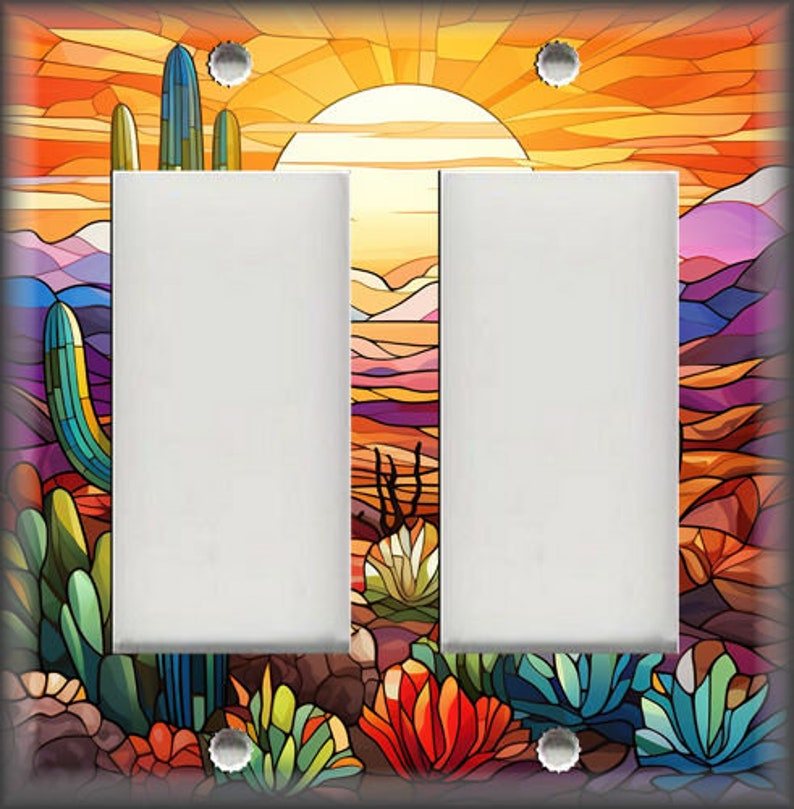 Cactus Desert Sunset Stained Glass Design Home Decor Cactus Decor ...