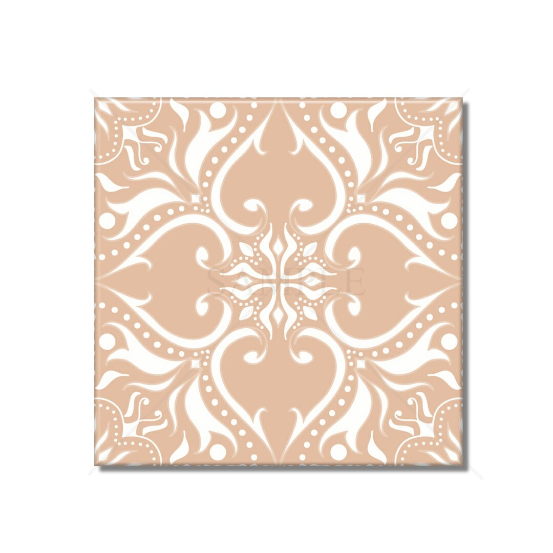 Peach Tan and White Patterned Ceramic Tile Design Kitchen Backsplash ...