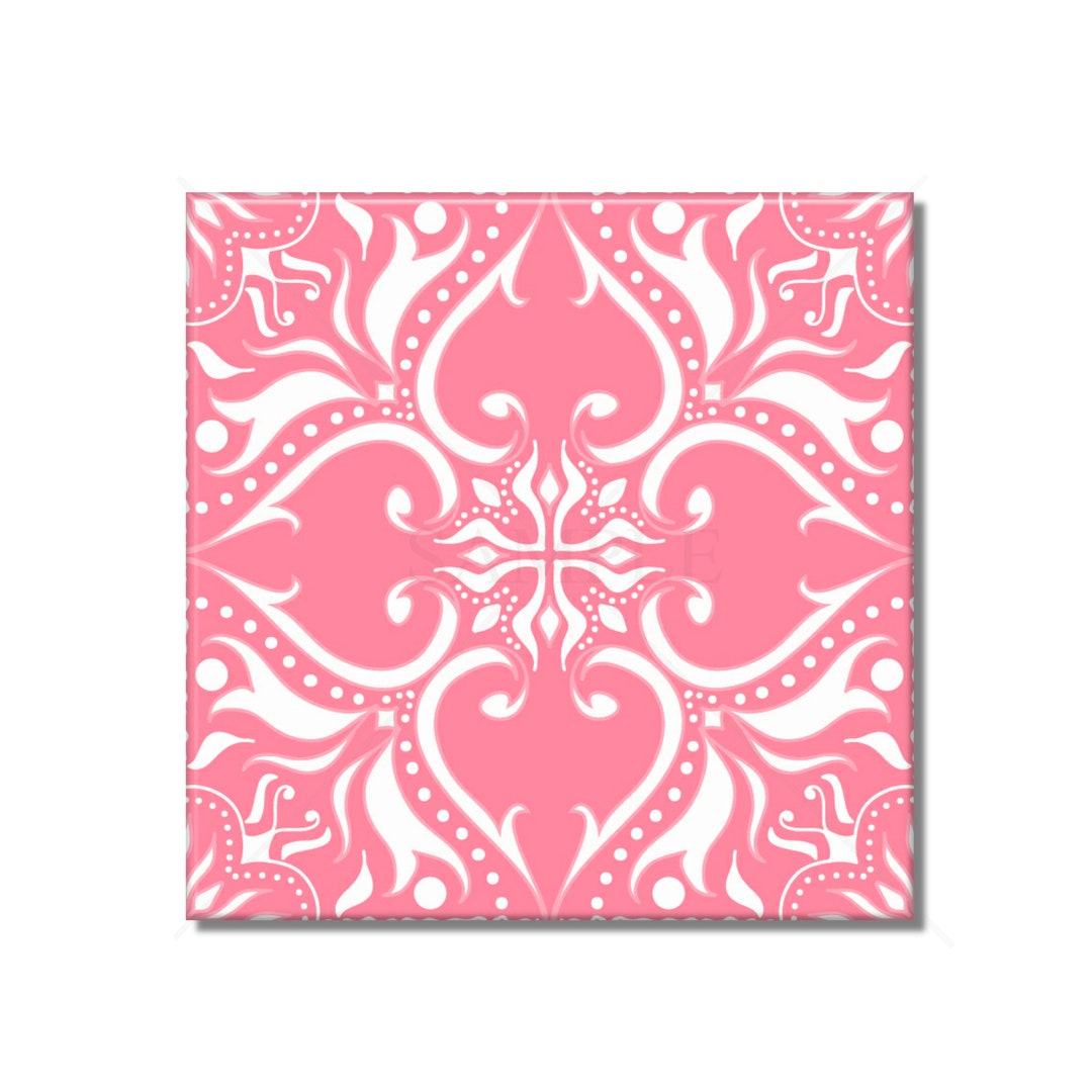 Pink and White Patterned Ceramic Tile Design Kitchen Backsplash Tile ...