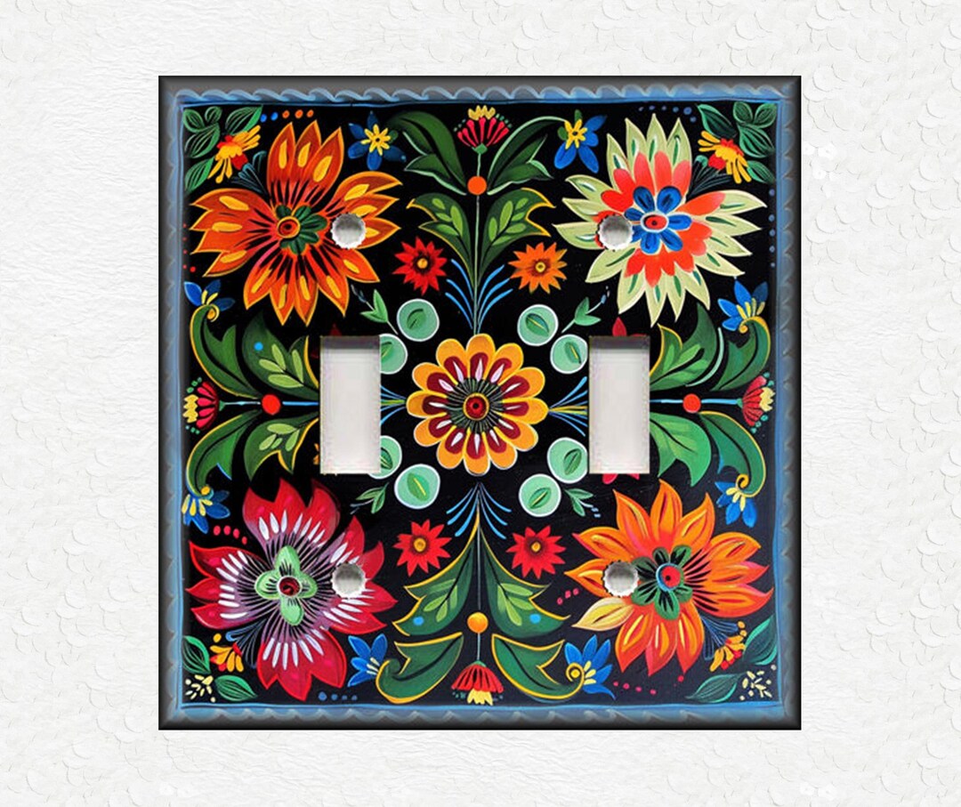 Bright Folk Art Floral Design Metal Light Switch Plate Covers and ...