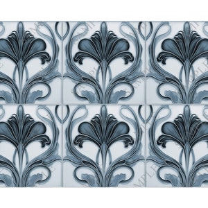 Ceramic Tile Kitchen Backsplash Tile Blue Tile Vintage Art Nouveau ...