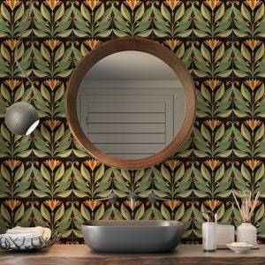 Green and Black Ceramic Tile Plant Design Kitchen Backsplash Tile ...