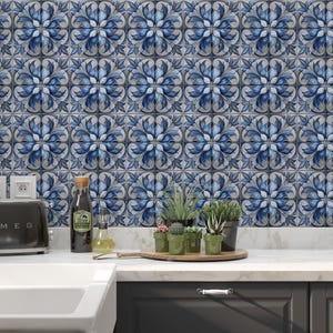 Blue Grey Ceramic Tile Vintage Moroccan Tile Design Kitchen Backsplash ...