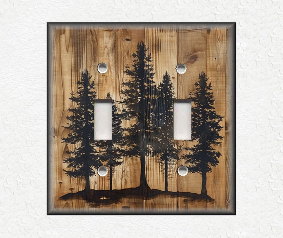 Pine Tree Forest Rustic Wood Design - Metal Switch Plate Covers and ...