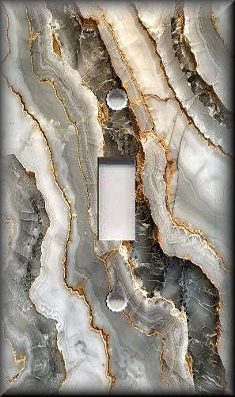 Grey White Quartz Marble Design Metal Light Switch Plate Covers ...
