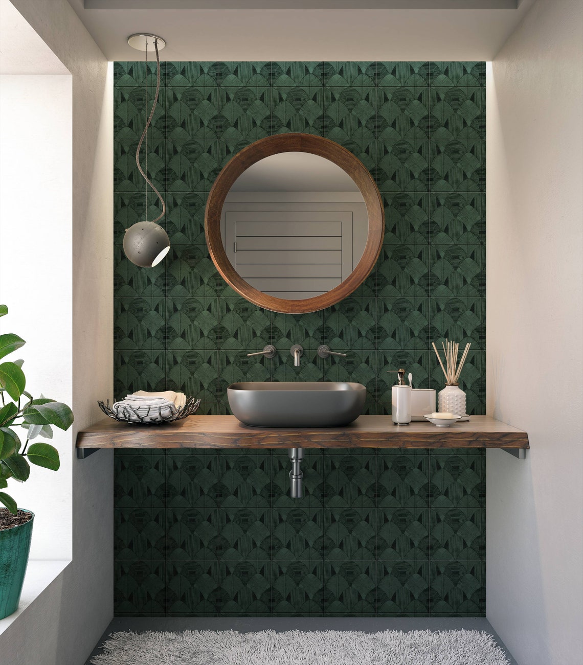 Dark Green Ceramic Tile Vintage Art Deco Design Kitchen Backsplash Tile ...