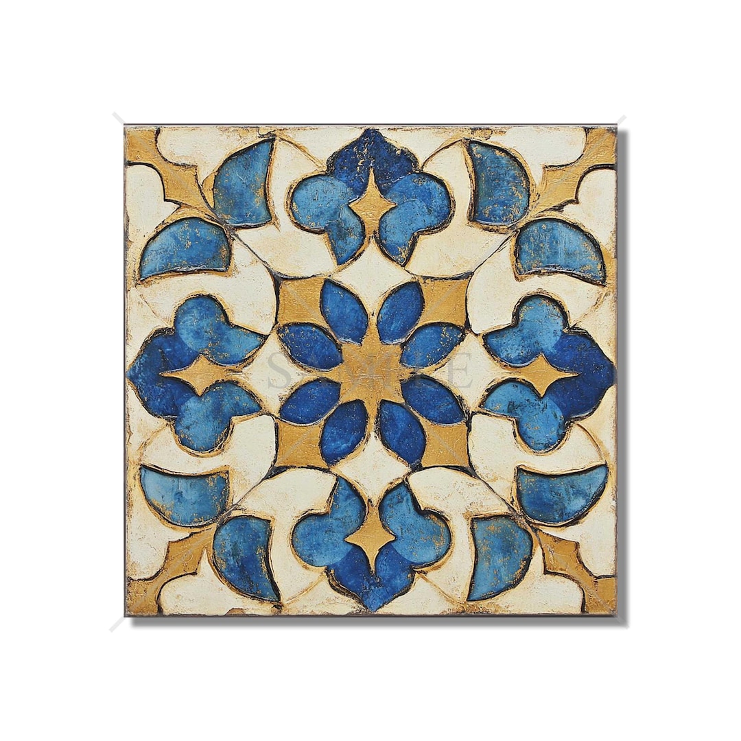 Blue Patterned Ceramic Tile - Vintage Moroccan Aged Design Tile ...