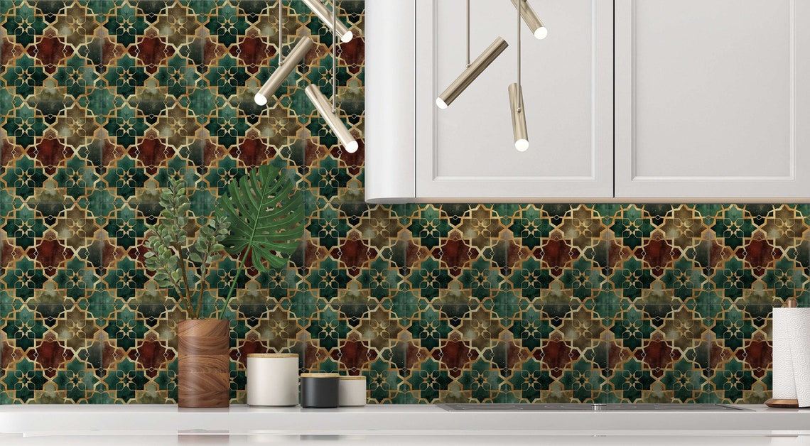 Green Copper Ceramic Tile Moroccan Kitchen Backsplash Tile - Bathroom ...