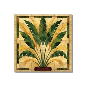 Art Deco Palm Design Ceramic Green Tile Kitchen Backsplash Tile Vintage ...