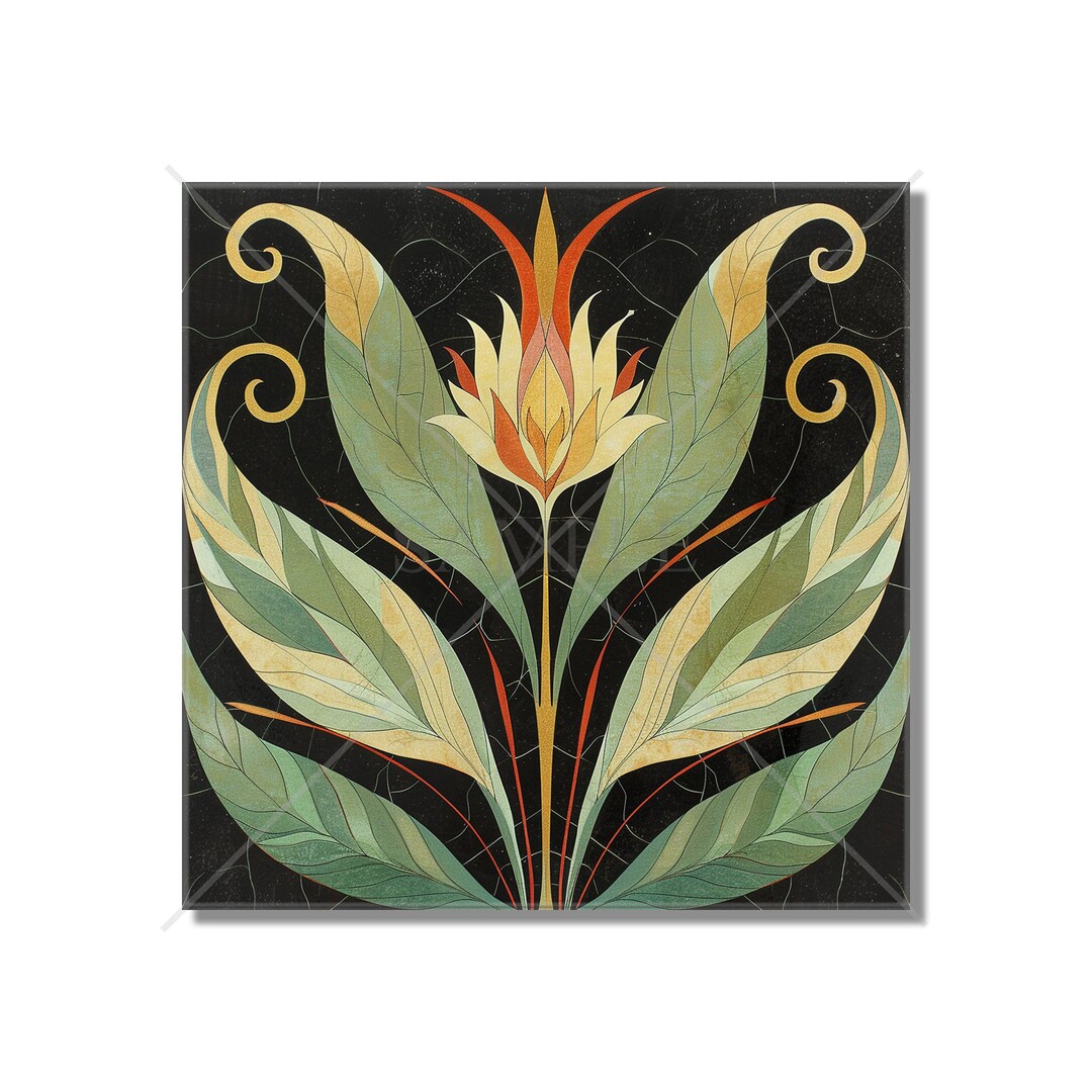 Green and Black Ceramic Tile Plant Design Kitchen Backsplash Tile ...