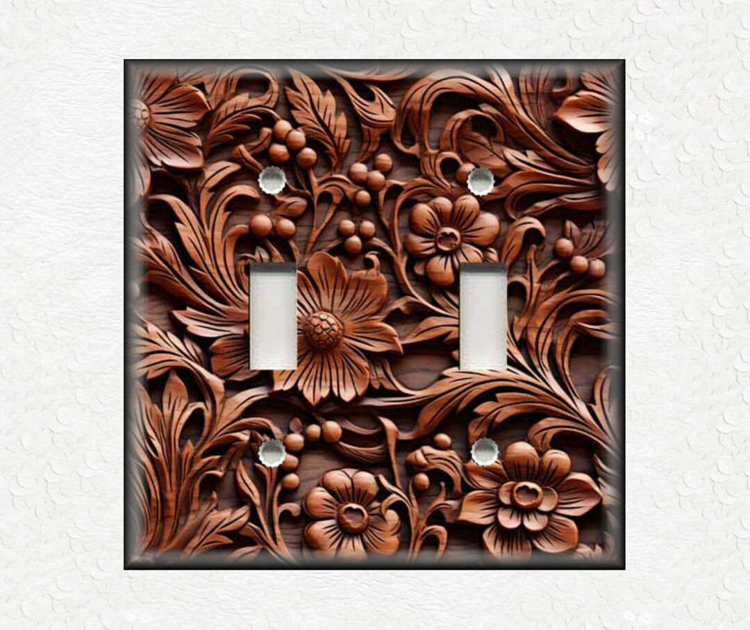 Carved Wood Design Metal Switch Plate and Outlet Covers - Unique ...