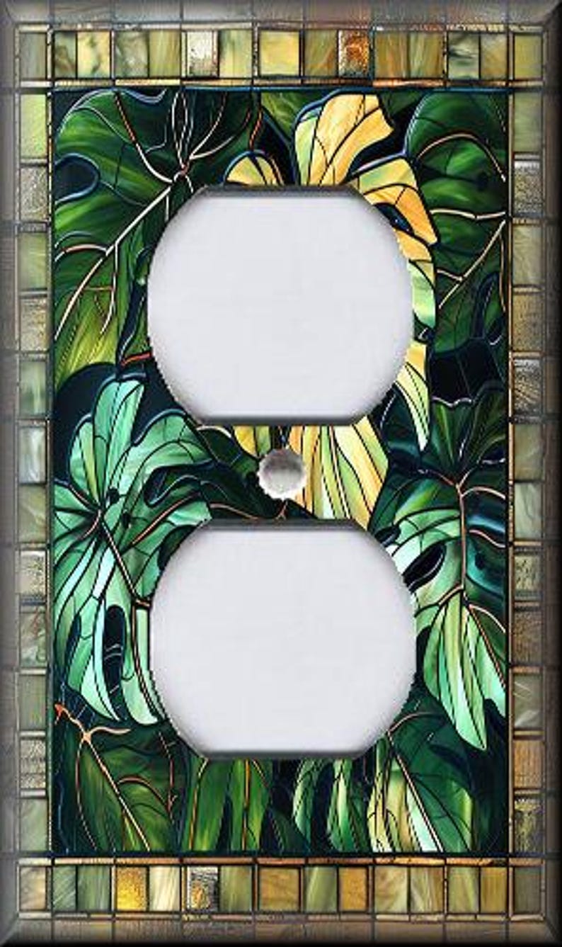 Stained Glass Monstera Plant Design Home Decor - Metal Light Switch ...