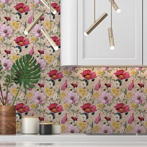 Botanical Floral Ceramic Tile - Kitchen Backsplash Tile - Bathroom Tile ...