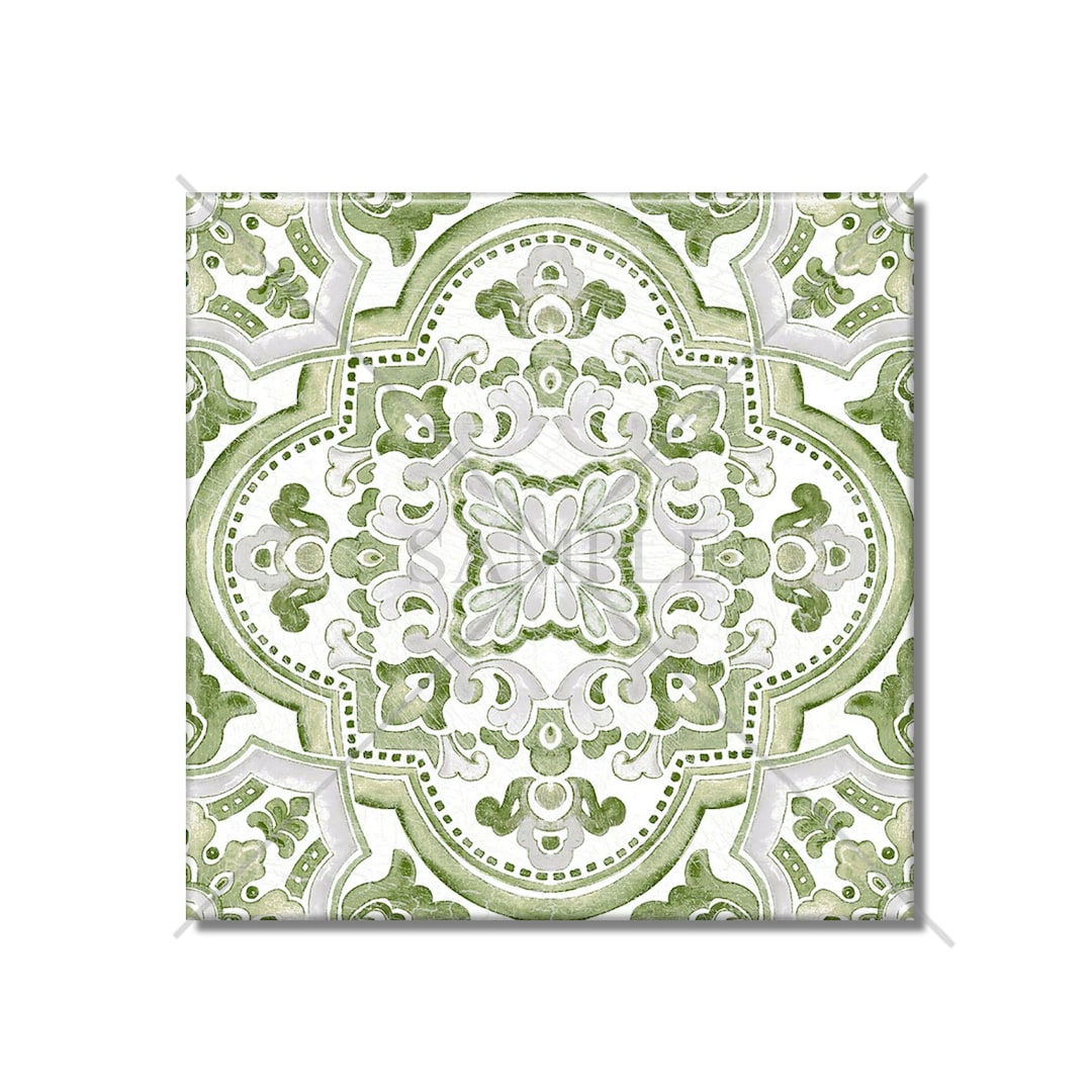 Green and White Ceramic Tile Vintage Design Kitchen Backsplash Tile ...