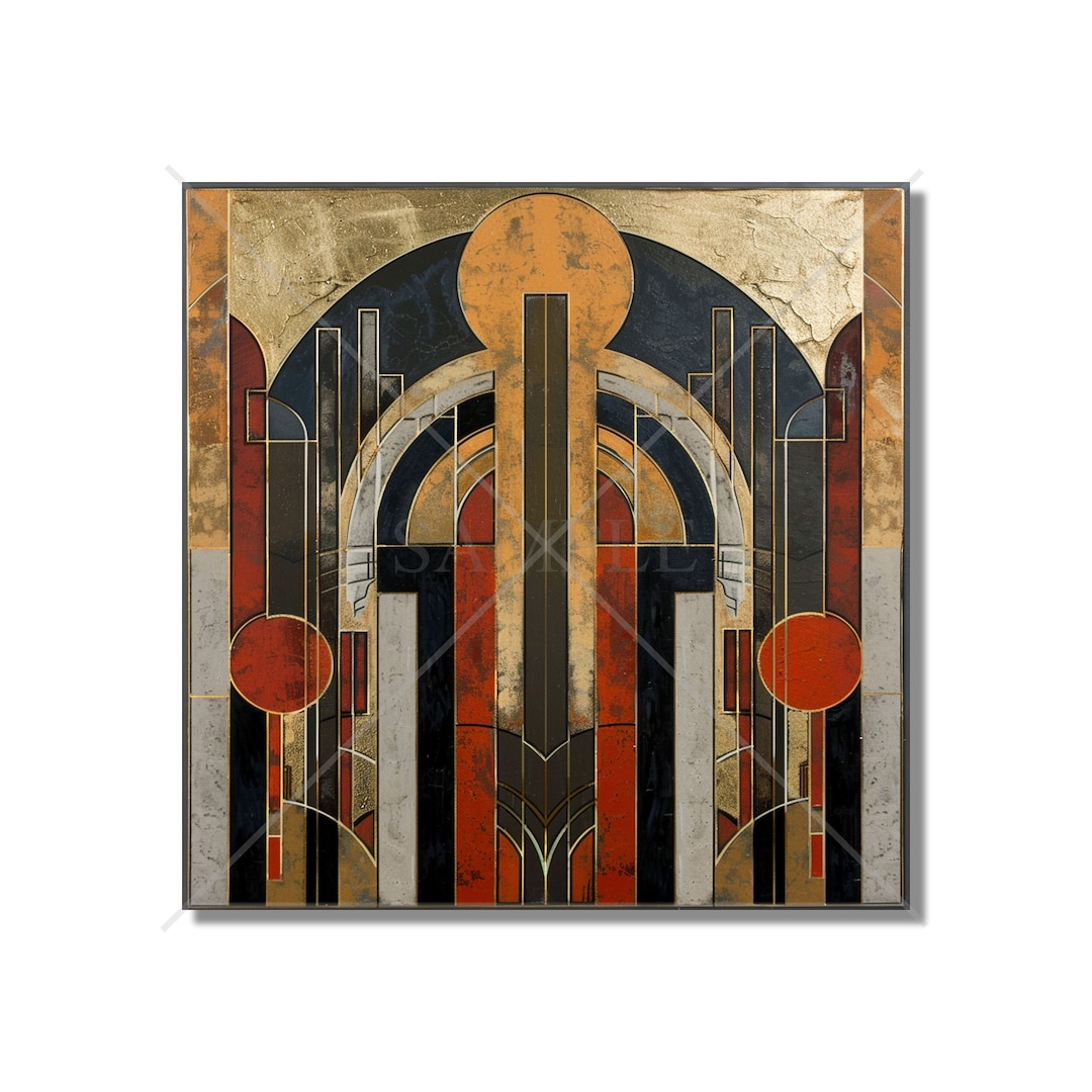 Art Deco Ceramic Tile Vintage Art Deco Design Black Gold Brown ...