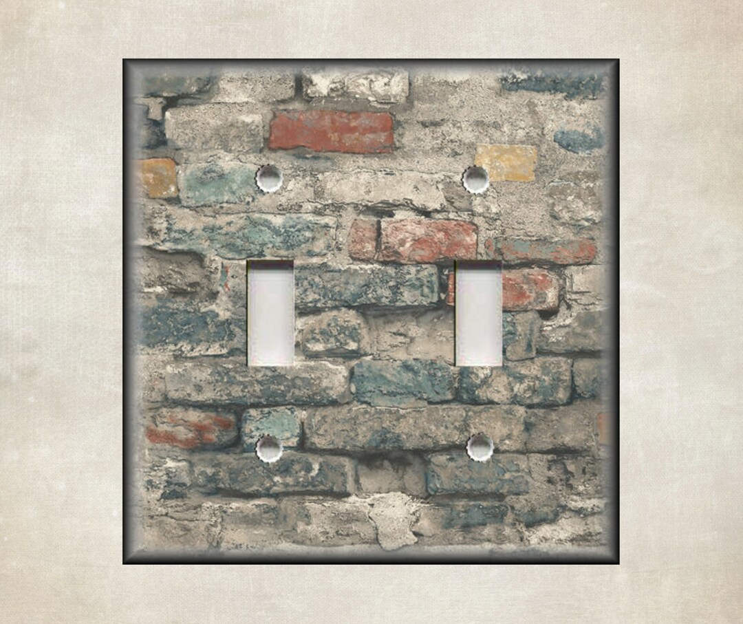 Rustic Farmhouse Decor Aged Brick Design - Metal Light Switch Cover ...
