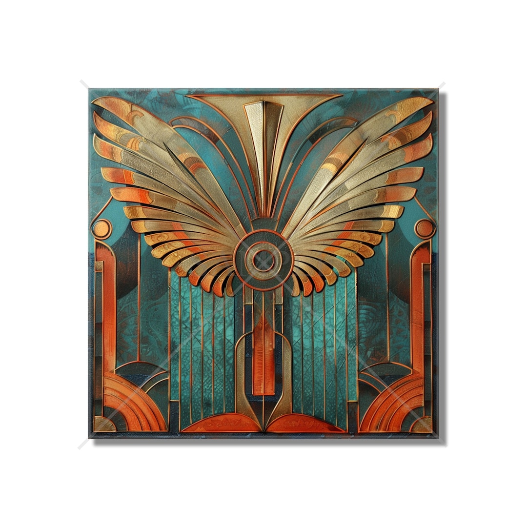 Art Deco Ceramic Tile Vintage Art Deco Design Teal Orange Brown ...