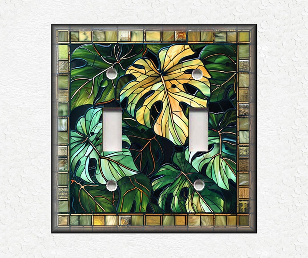 Stained Glass Monstera Plant Design Home Decor - Metal Light Switch ...