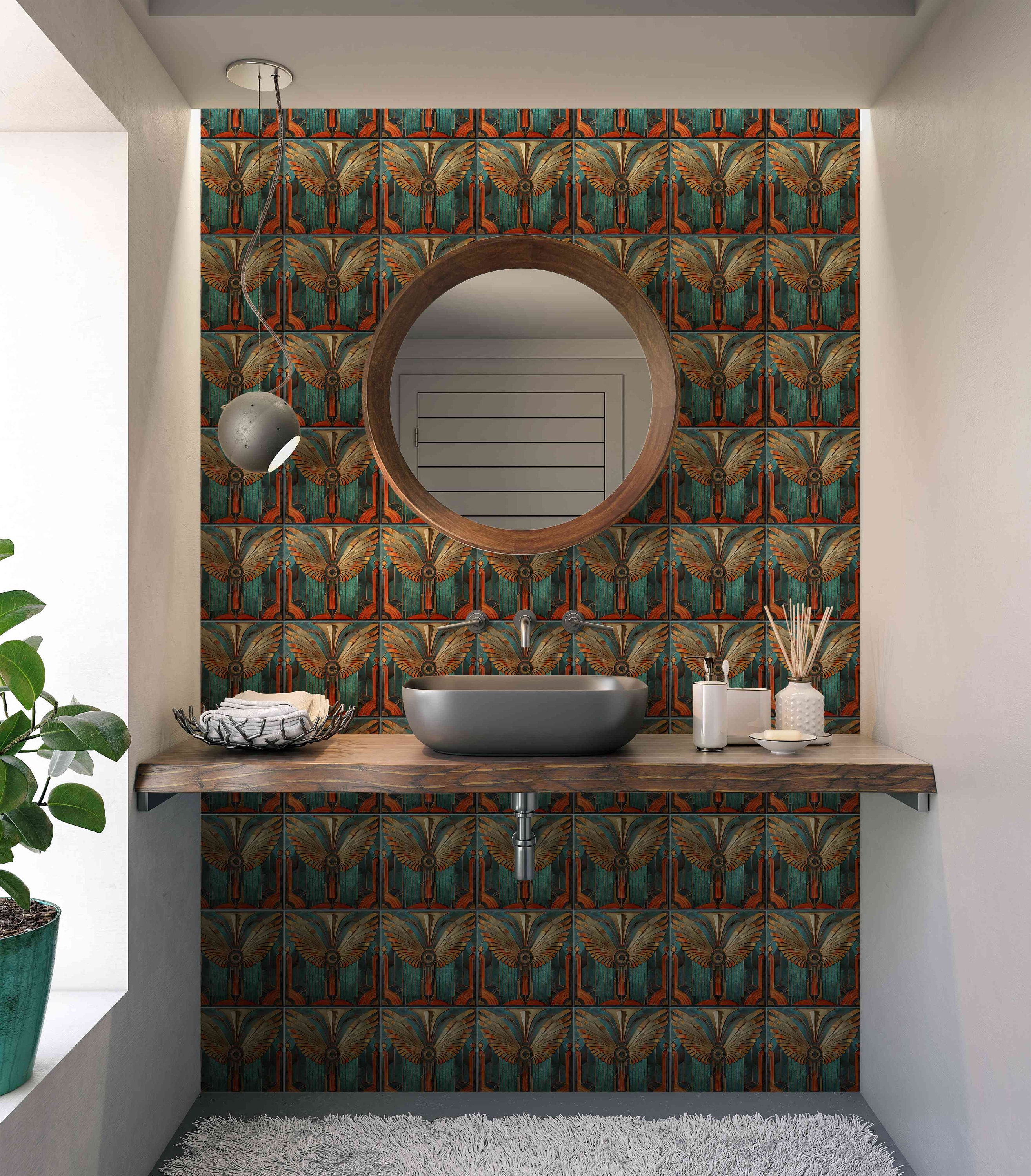 Art Deco Ceramic Tile Vintage Art Deco Design Teal Orange Brown ...