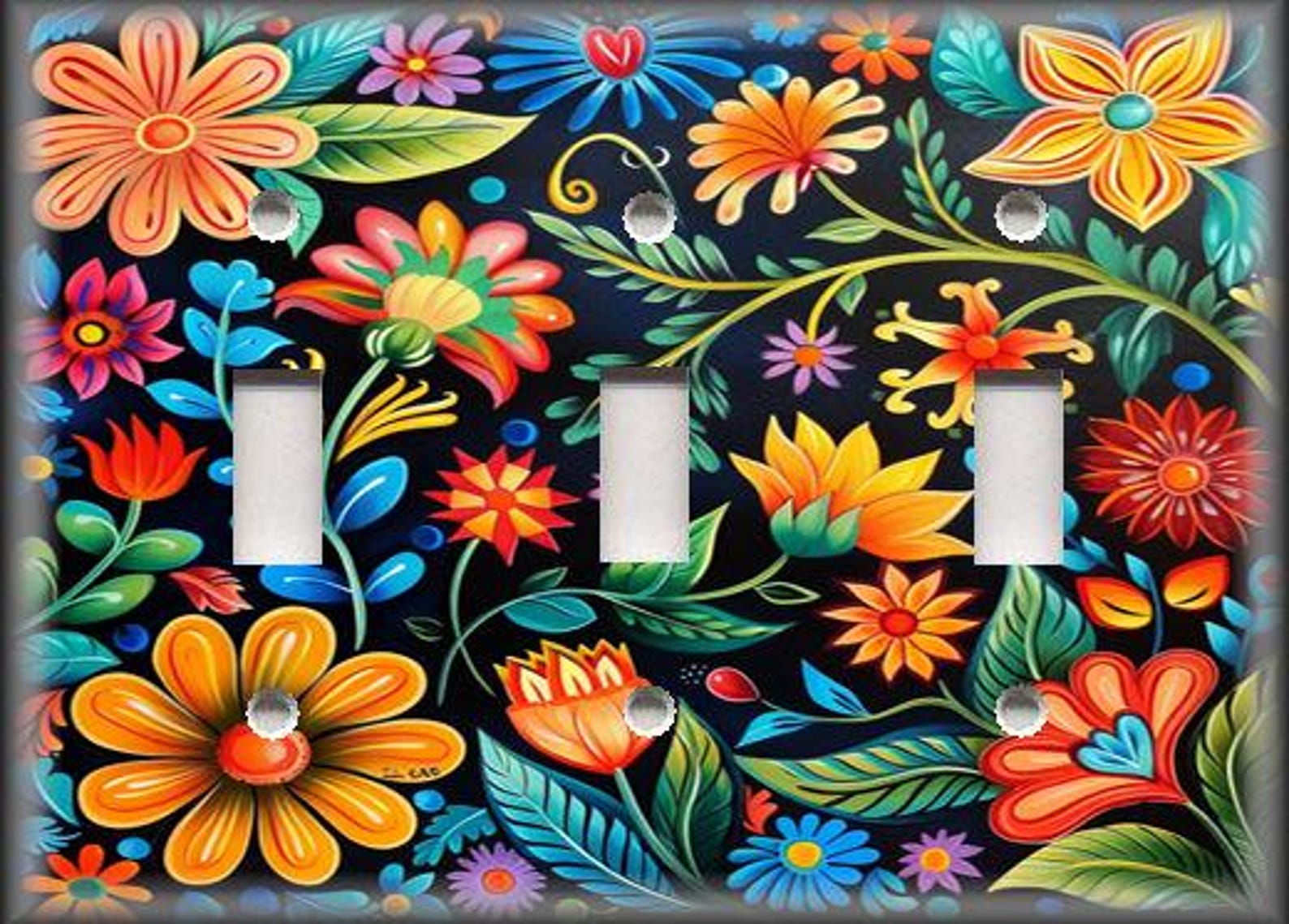 Bright Folk Art Floral Design Metal Light Switch Plate Covers and ...