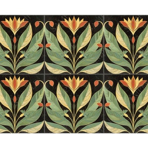 Green and Black Ceramic Tile Plant Design Kitchen Backsplash Tile ...