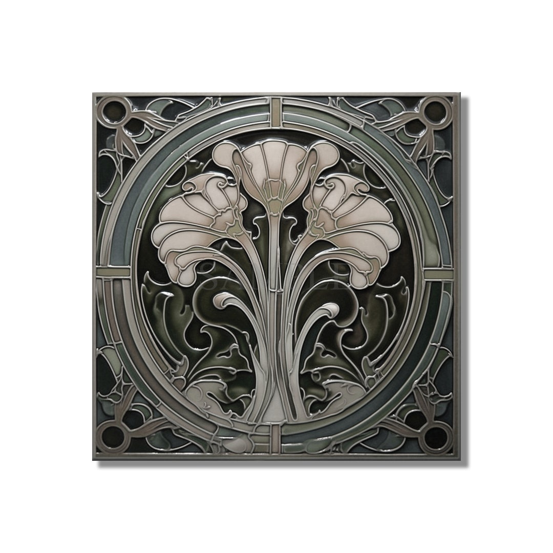Ceramic Tile Sage Tan Vintage Art Nouveau Design Kitchen Backsplash ...