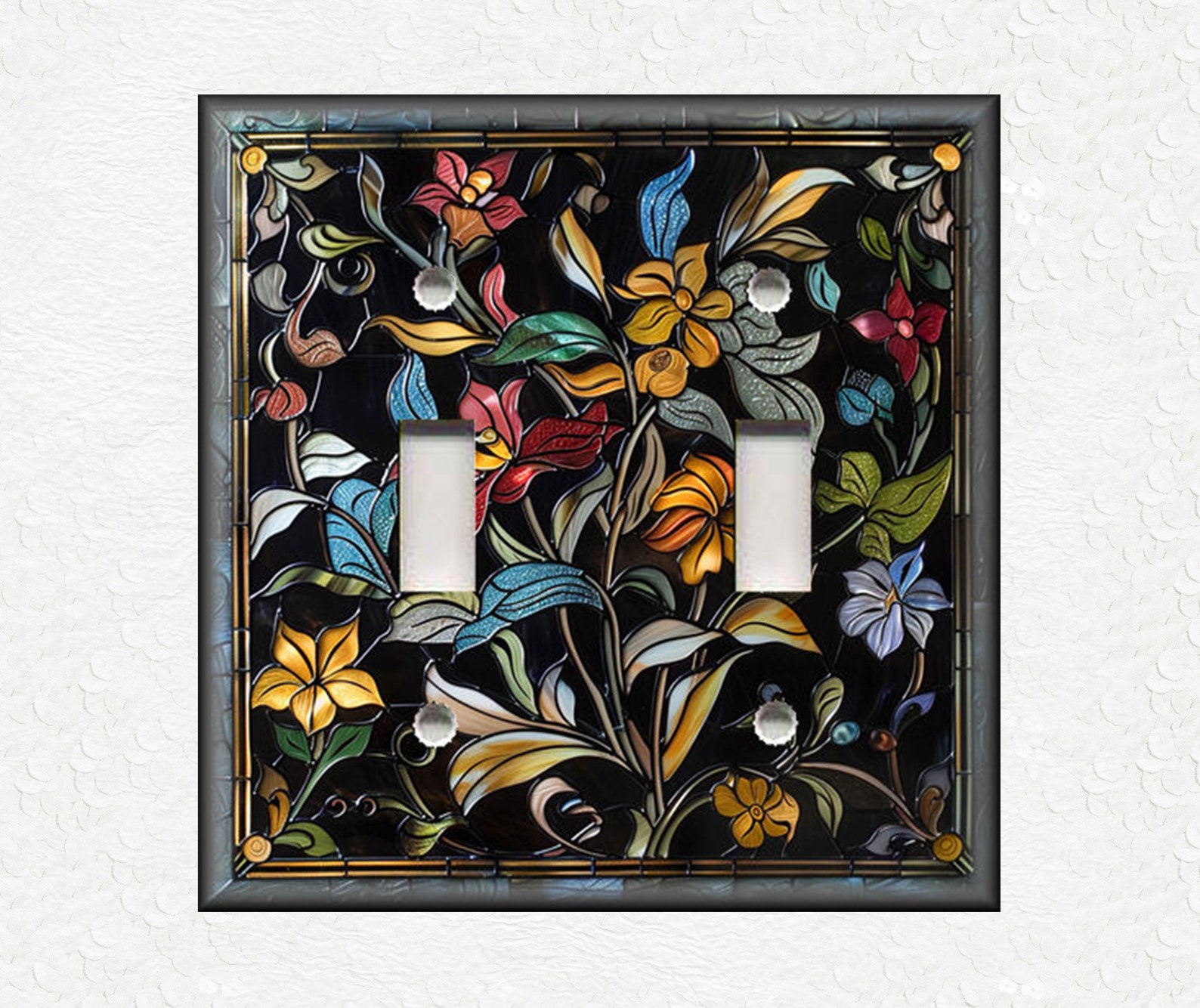Multi Colored Stained Glass Floral Design Metal Switch Plate Covers and ...
