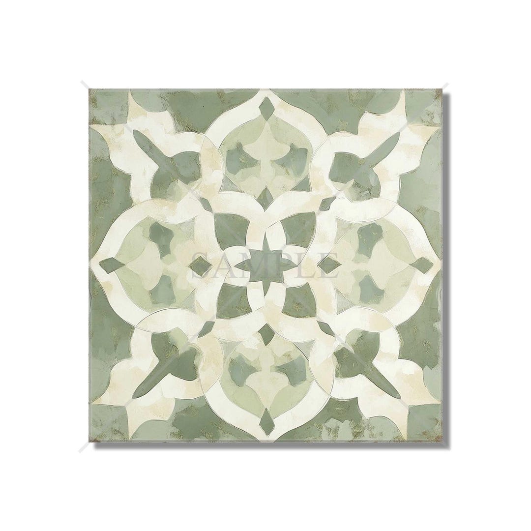Sage Green Patterned Ceramic Tile - Green Kitchen Backsplash - Unique ...